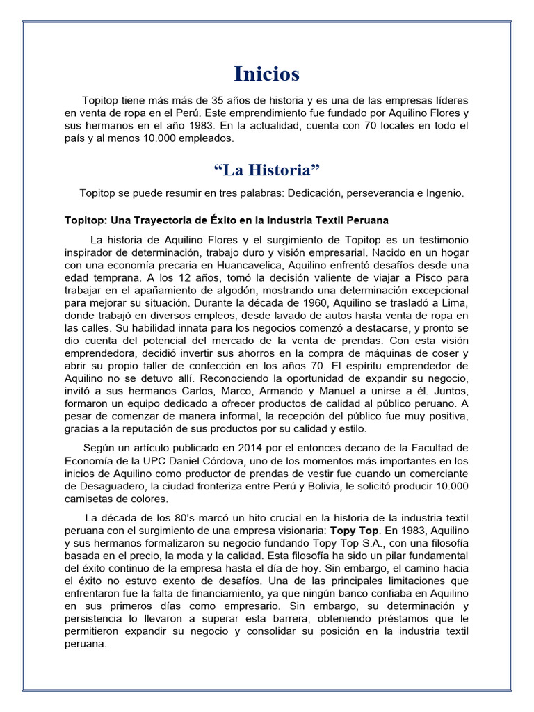 Historia de Éxito de Topitop Perú | PDF | Perú | Iniciativa empresarial