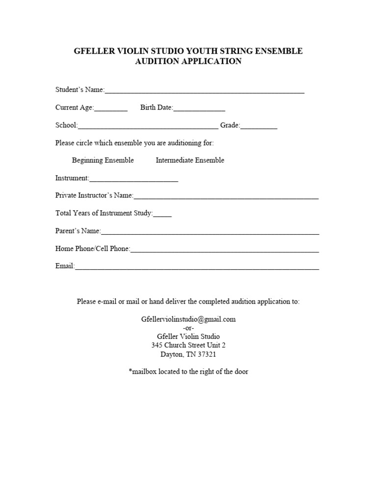 Youth String Ensemble Audition Form | PDF