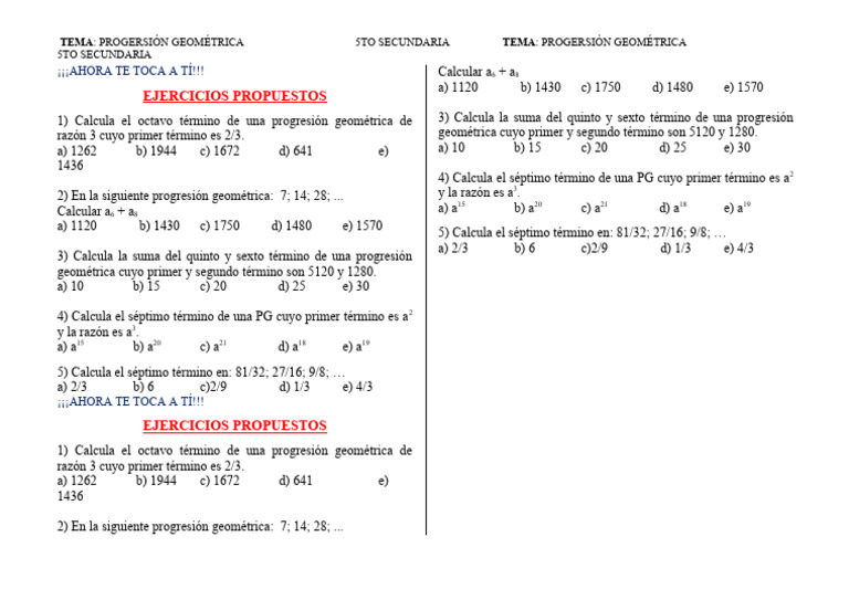 FICHA_PROGRESIONES GEOMÉTRICAS | PDF