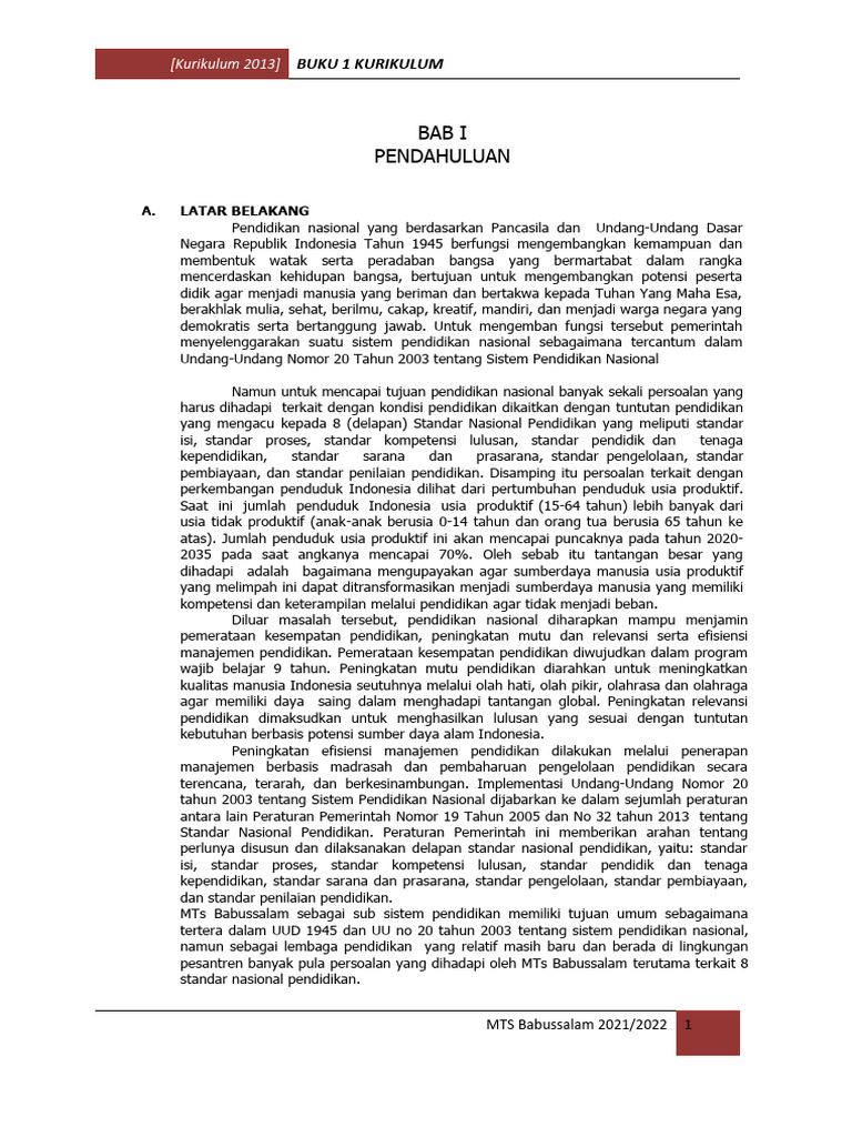 BUKU I KURIKULUM 2013 MTs Babussalam Edit | PDF | Karier & Perkembangan