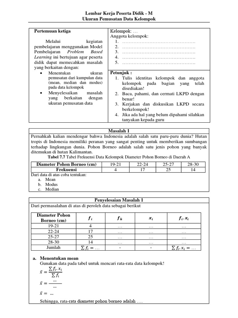 LKPD 3 (Ukuran Pemusatan Data) LK M | PDF | Metode & Bahan Ajar | Komputer