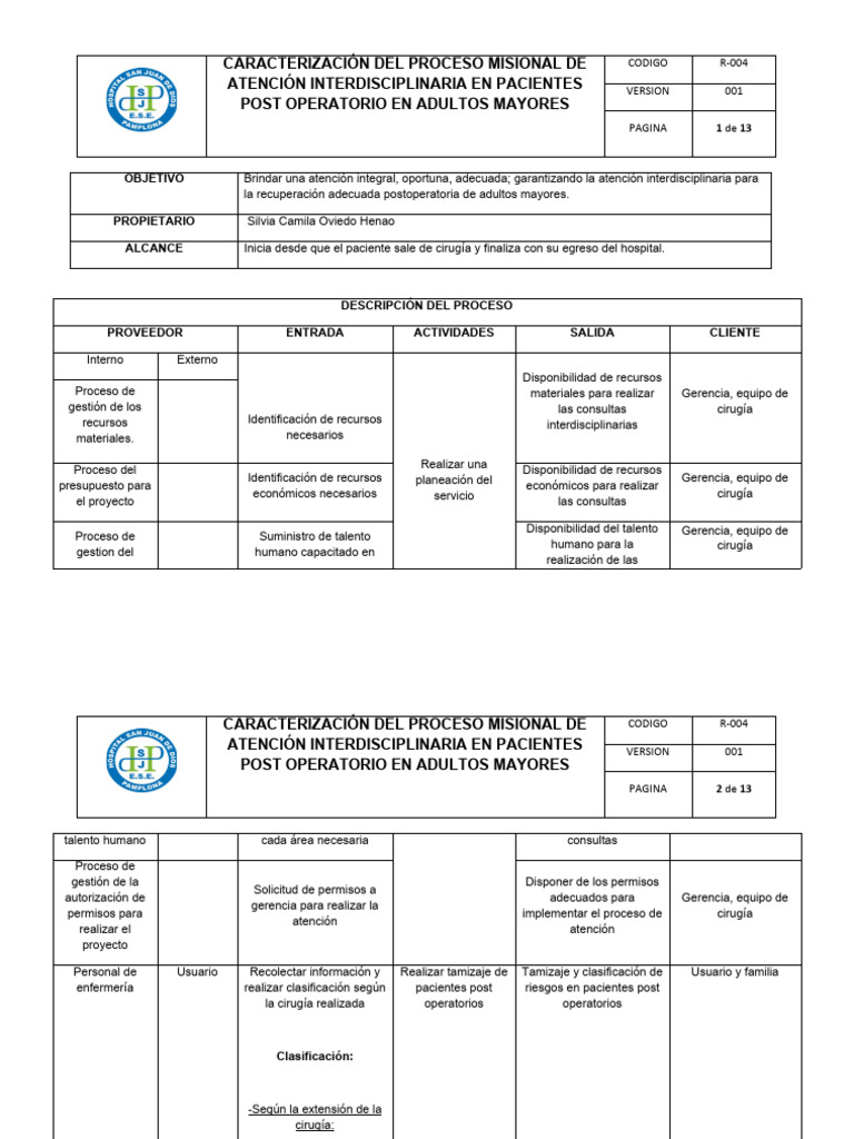 Caracterización Del Proceso Misional de Atención Interdisciplinaria en ...