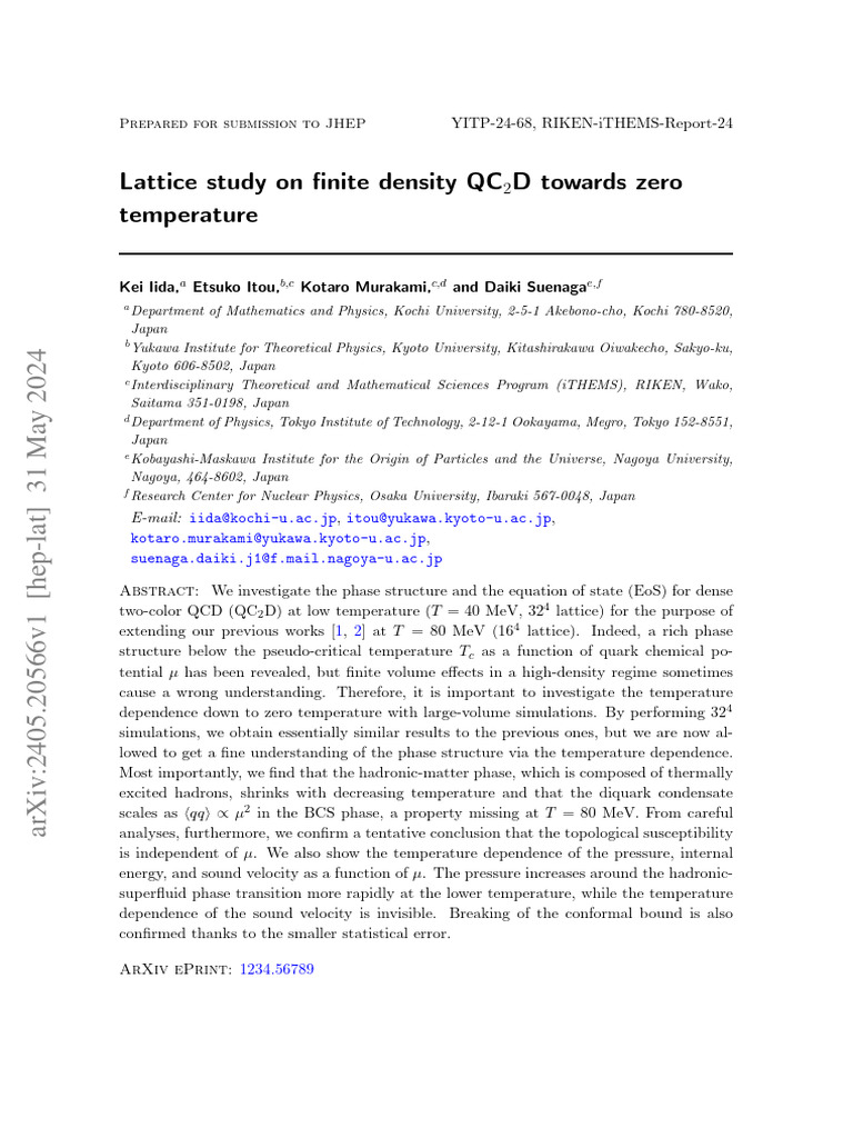 Lattice Study On Finite Density QC D Towards Zero Temperature | PDF | Quantum Chromodynamics ...