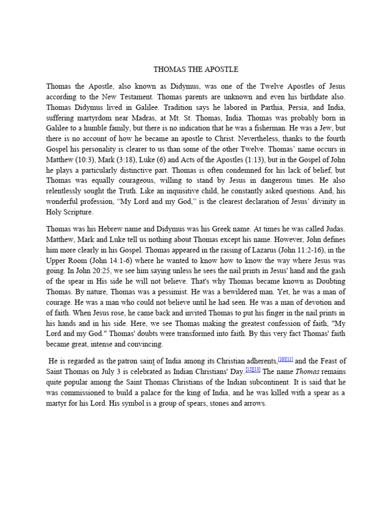 Thomas The Apostle | PDF | Gospel Of John | Jesus
