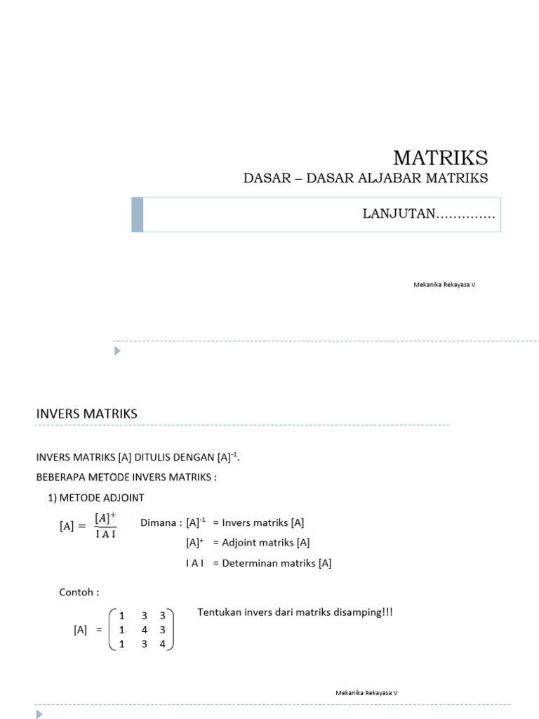 Invers Matriks I | PDF | Teaching Methods & Materials