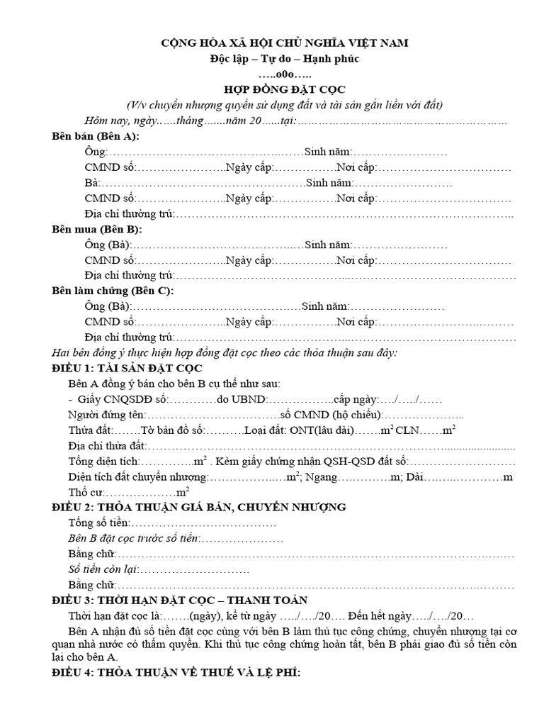 HOP DONG DAT COC | PDF