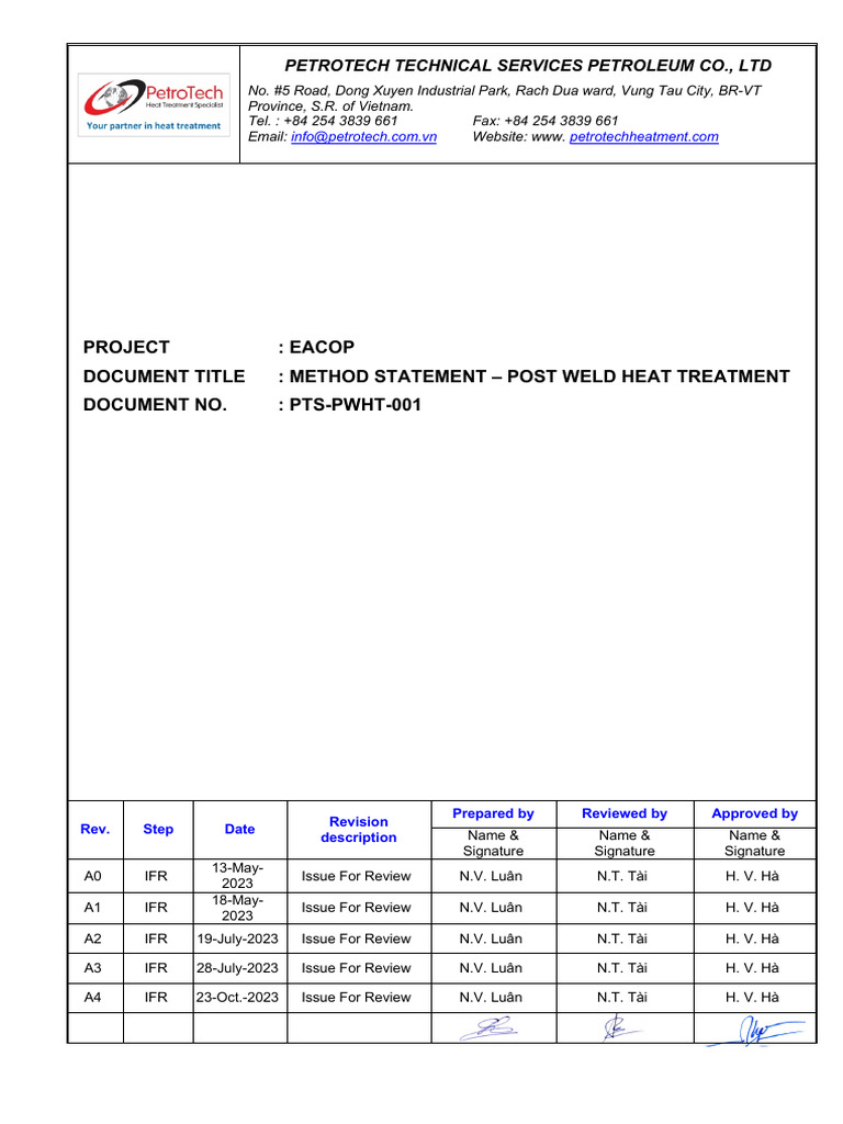 Method Statement - Post Weld Heat Treatment - Revised 23 Oct 23 | PDF ...