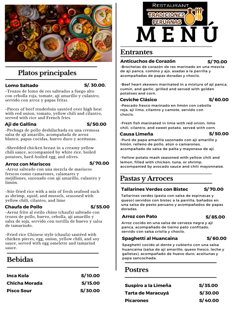 Menú para Restaurantes o Bares con lista de platos y precios por ...