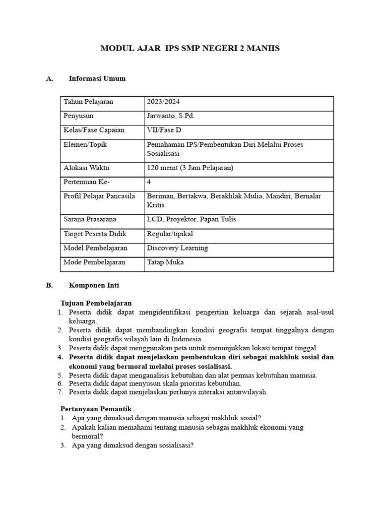 Modul Ajar IPS 7 | PDF | Karier & Perkembangan