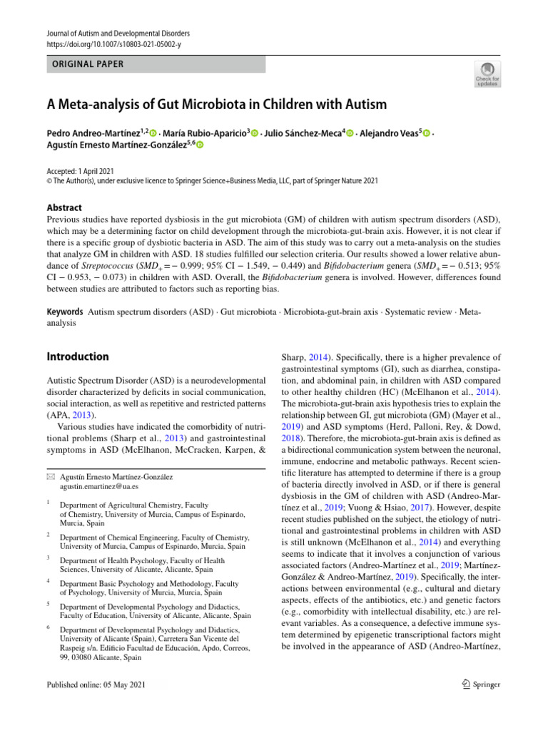 Gut Microbiota in Autism: A Meta-Analysis | PDF | Meta Analysis ...