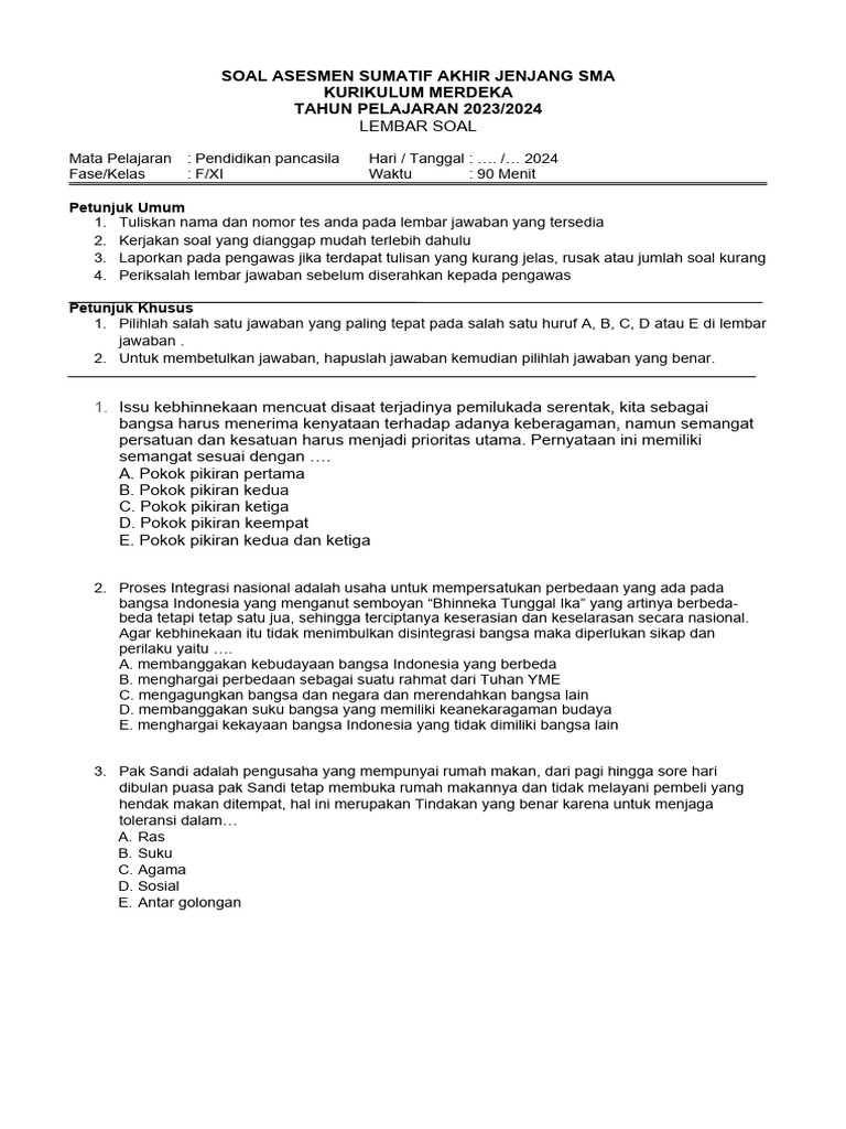 Soal - Kimia Kelas 11 - ASAS Genap 2024 - Kls XI - Kurmer | PDF | Ilmu Sosial