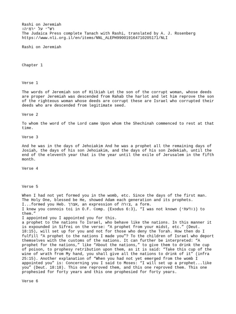 Rashi On Jeremiah - en - The Judaica Press Complete Tanach With Rashi ...