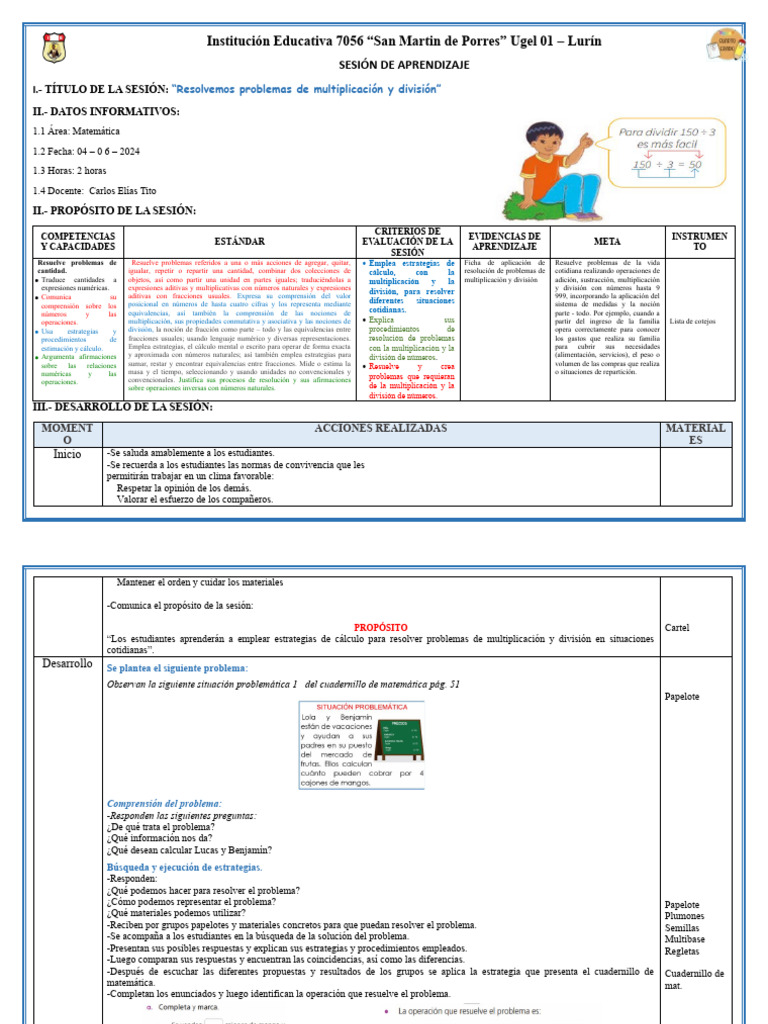 Resolvemo Problemas de Multiplicación y División - Matemática | PDF ...