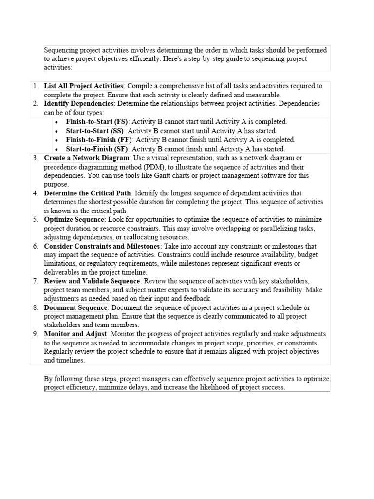 Project Activity Sequencing Guide | PDF | Project Management | Computing