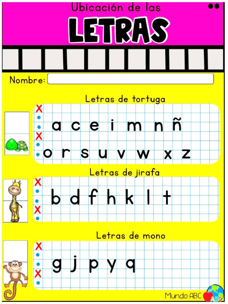 ubicación de las letras mono,tortuga y jirafa | PDF