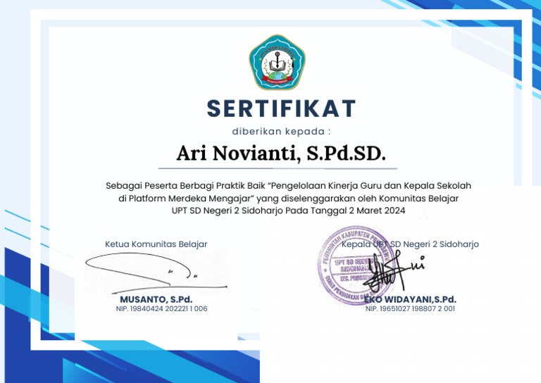 Sertifikat KOMBEL - Ari Novianti | PDF | Ilmu Sosial | Karier & Perkembangan