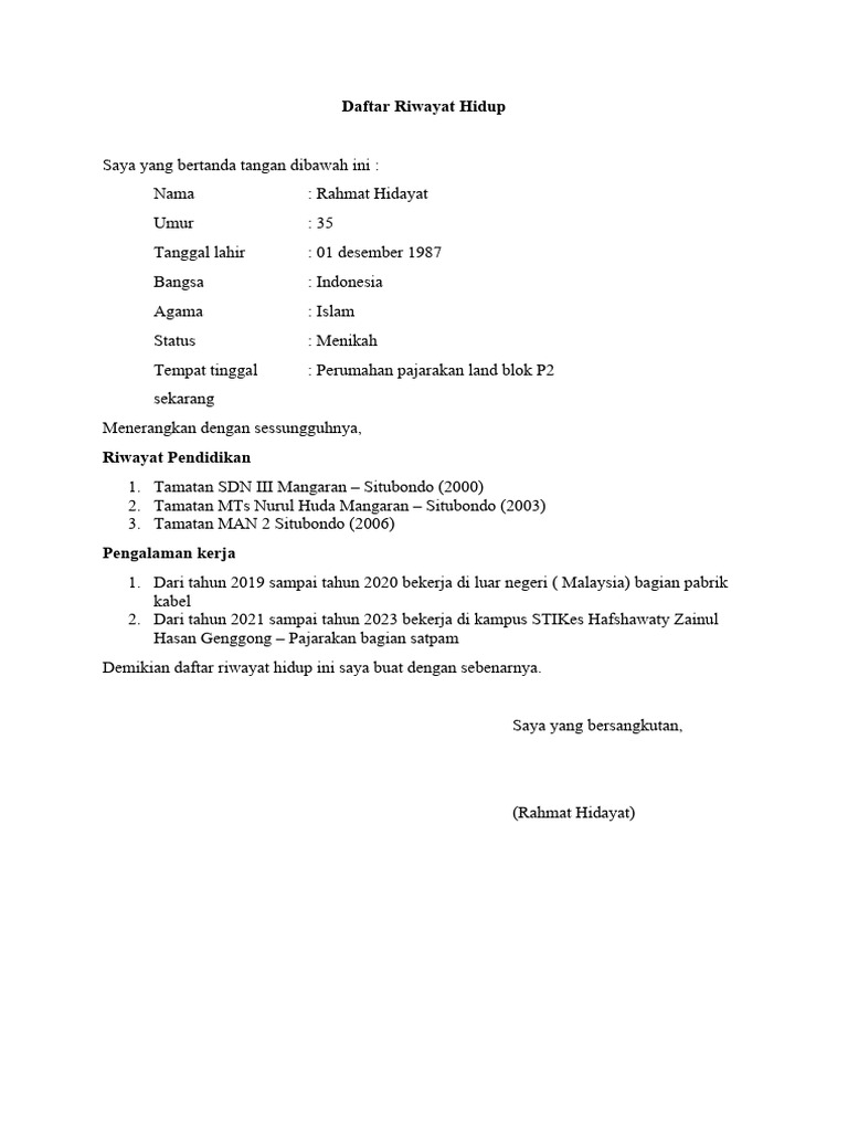 Lamaran Kerja Rahmat Hidayat 2023 | PDF