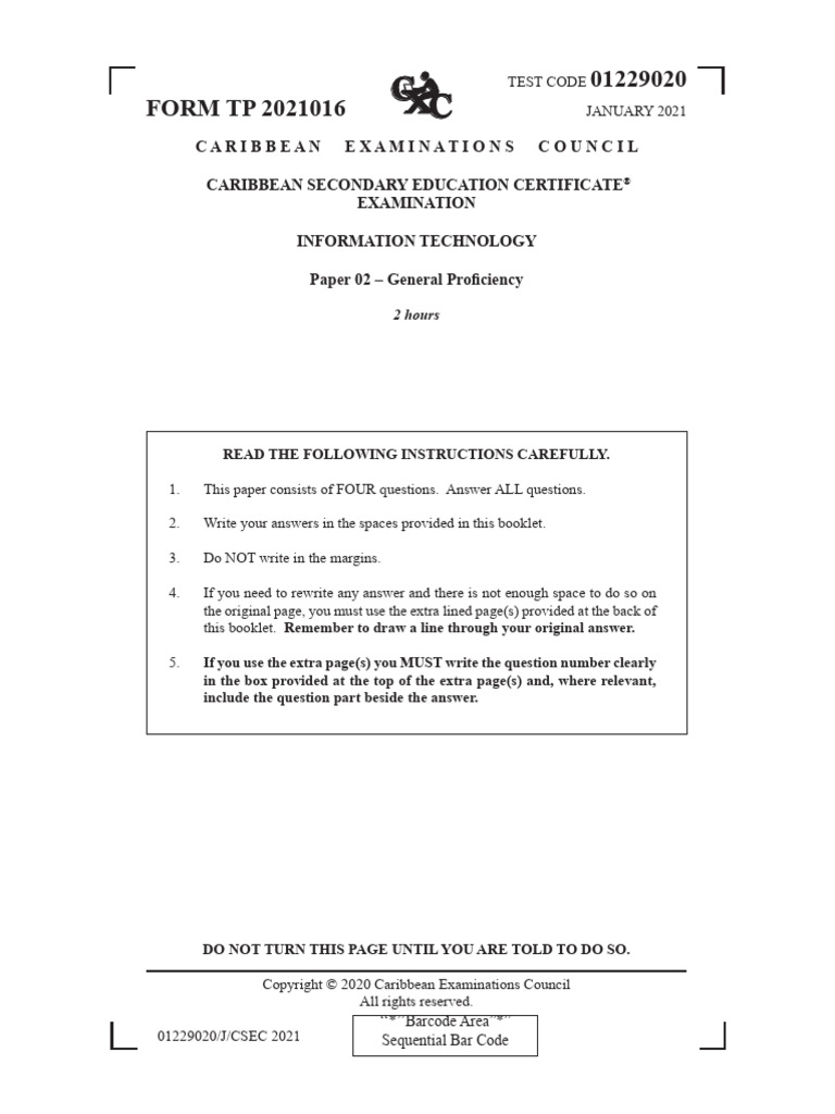 Csec Jan 2021 It P2 Solutions Pdf Spreadsheet Barcode