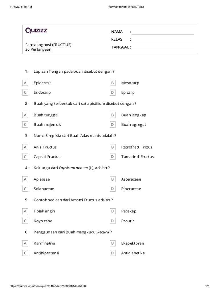 Soal Farmakognosi Fructus 2 | PDF