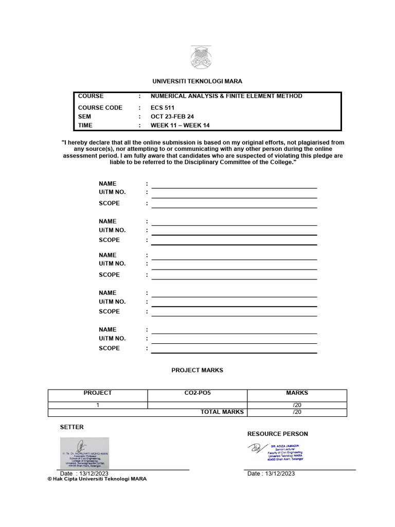 Ecs511 - Fem Project Semesta Oct2023-Feb24 - Final | PDF | Finite Element Method | Beam (Structure)