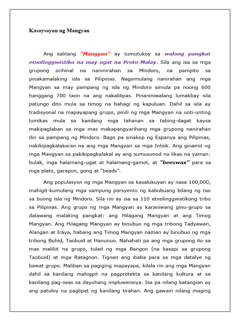 Kasaysayan NG Mangyan | PDF