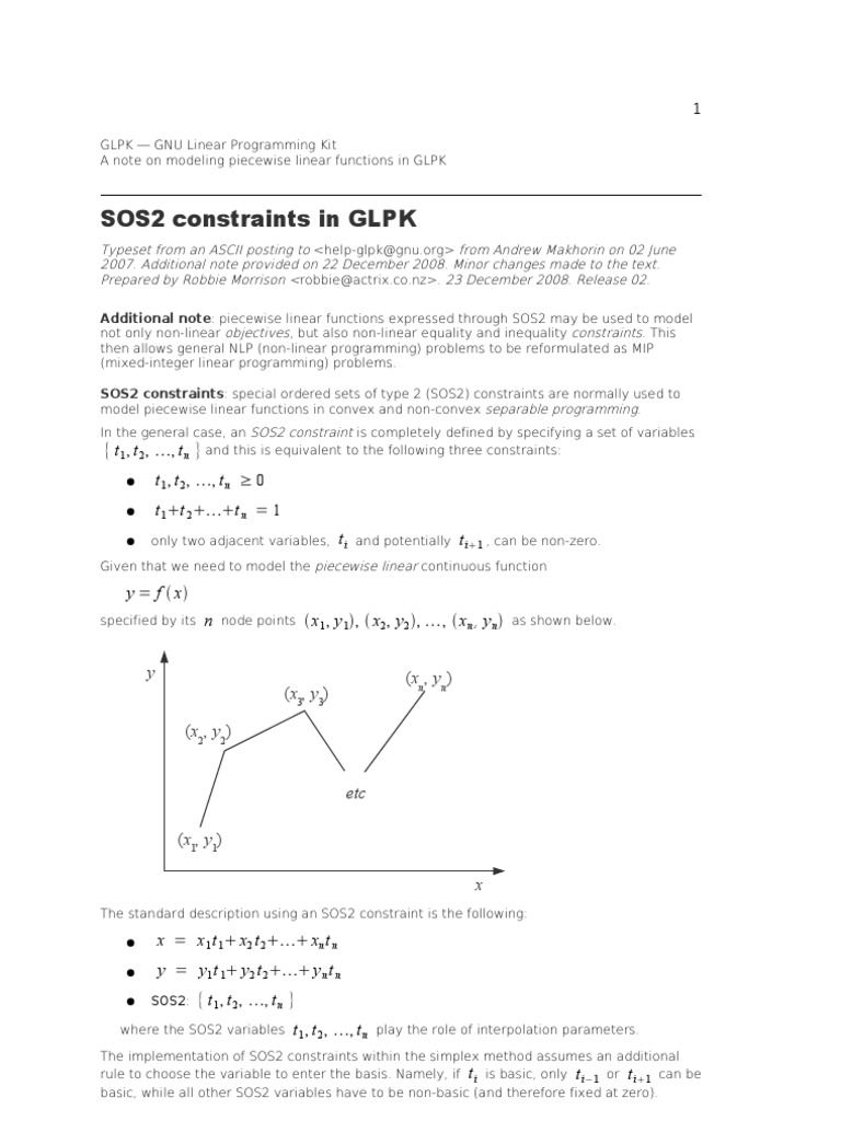 Glpk Sos2 02 Pdf Linear Programming Nonlinear Programming