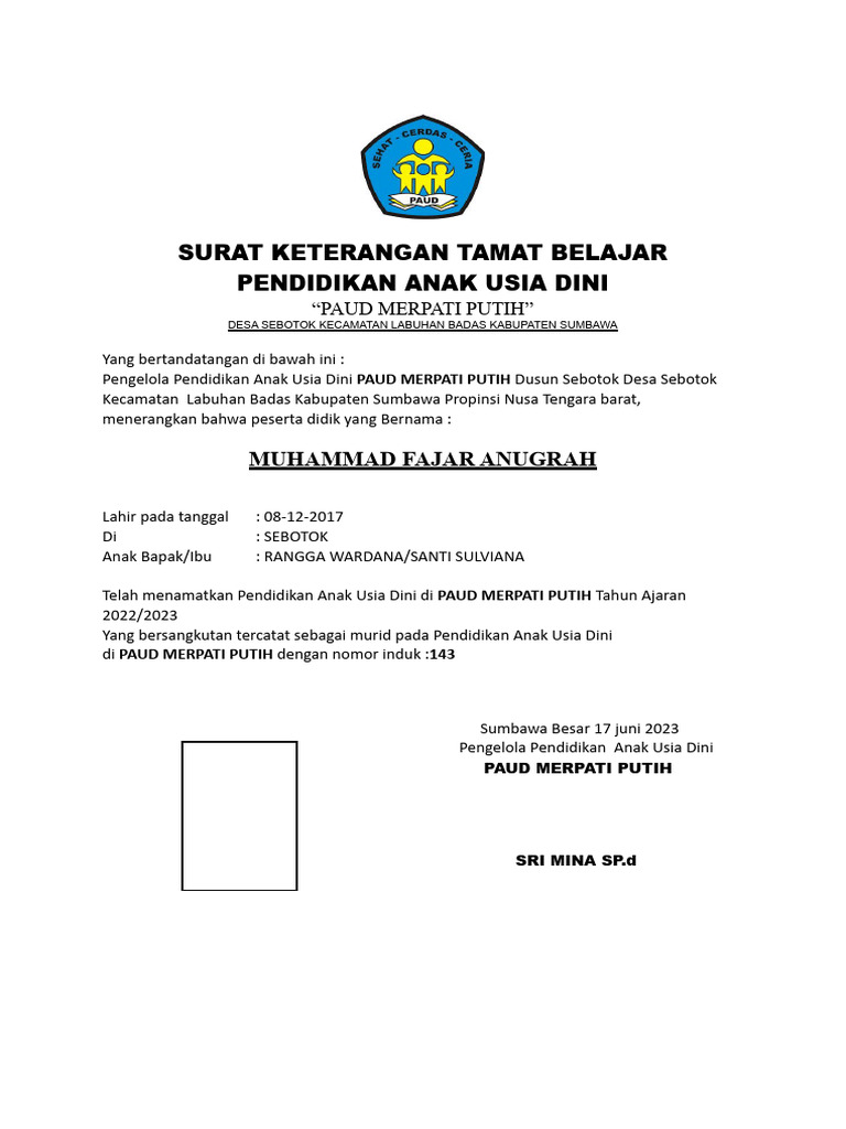 Surat Keterangan Tamat Belajar 2 | PDF