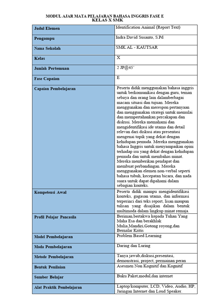 MODUL AJAR REPORT Text | PDF