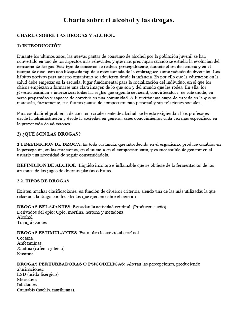 Charla sobre el alcohol y las drogas | Descargar gratis PDF | Drogas | Cannabis (Droga)