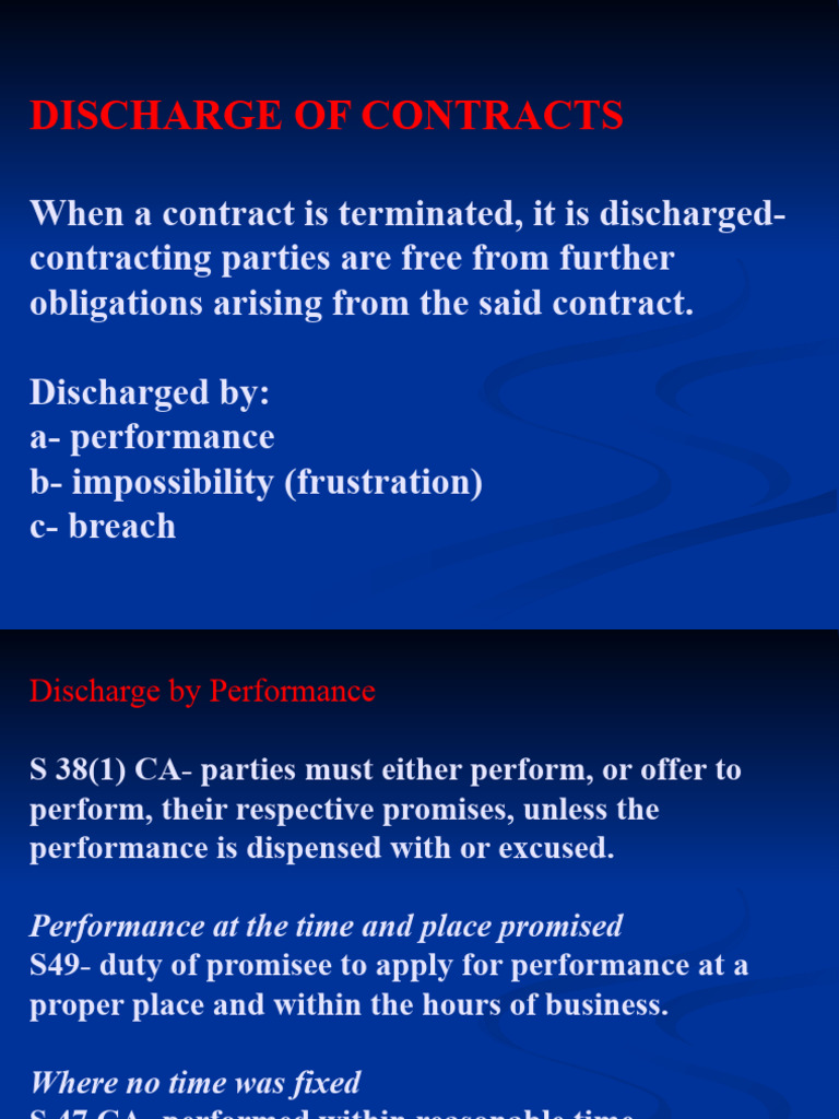 Discharge of Contracts Explained | PDF | Breach Of Contract | Damages