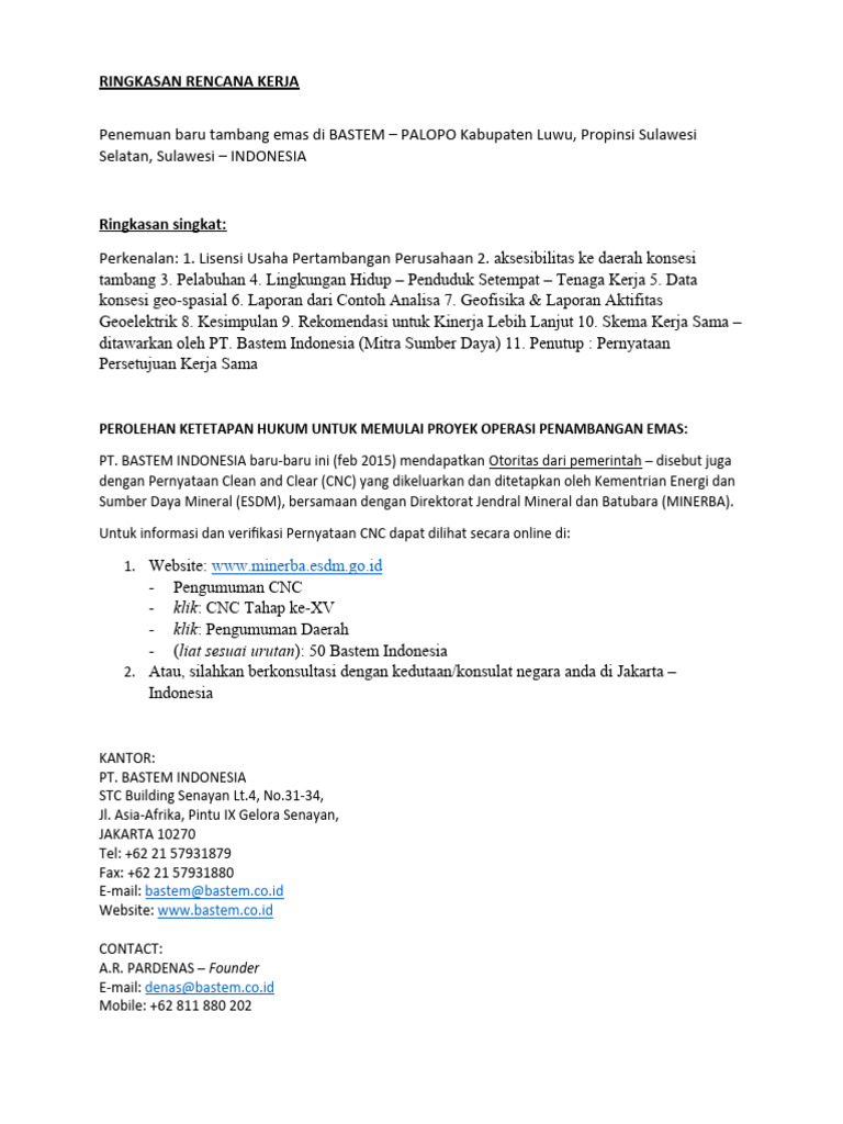 Ringkasan Rencana Kerja Bastem | PDF | Sains & Matematika