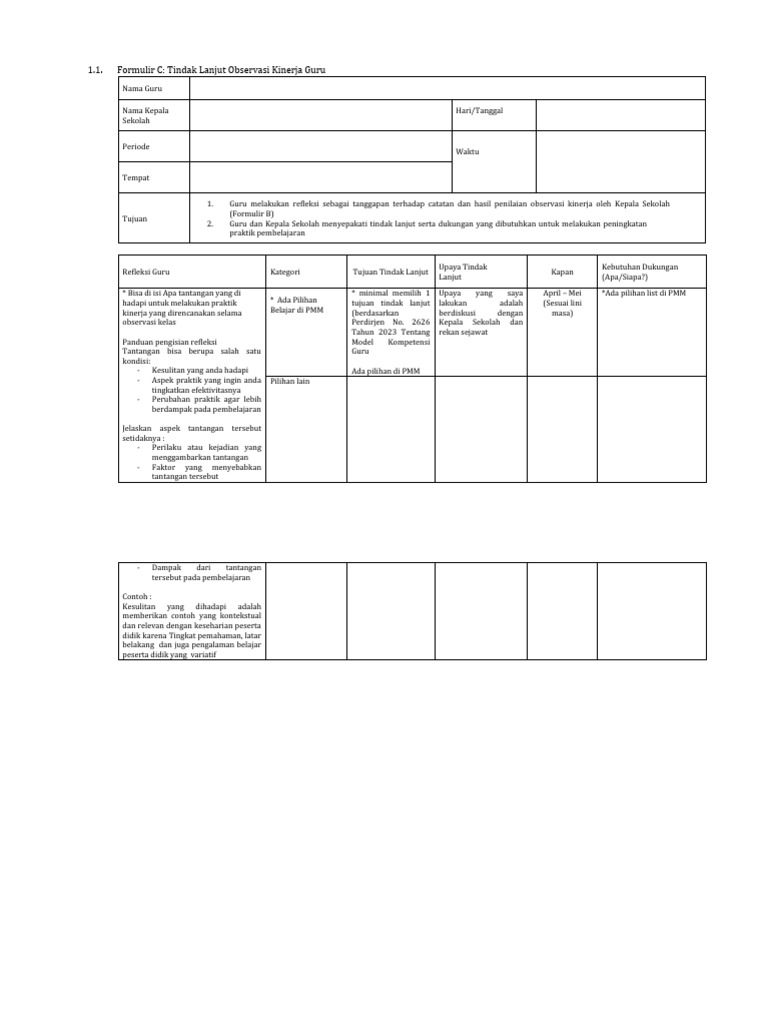 Formulir C Tindak Lanjut Observasi Kinerja Guru | PDF