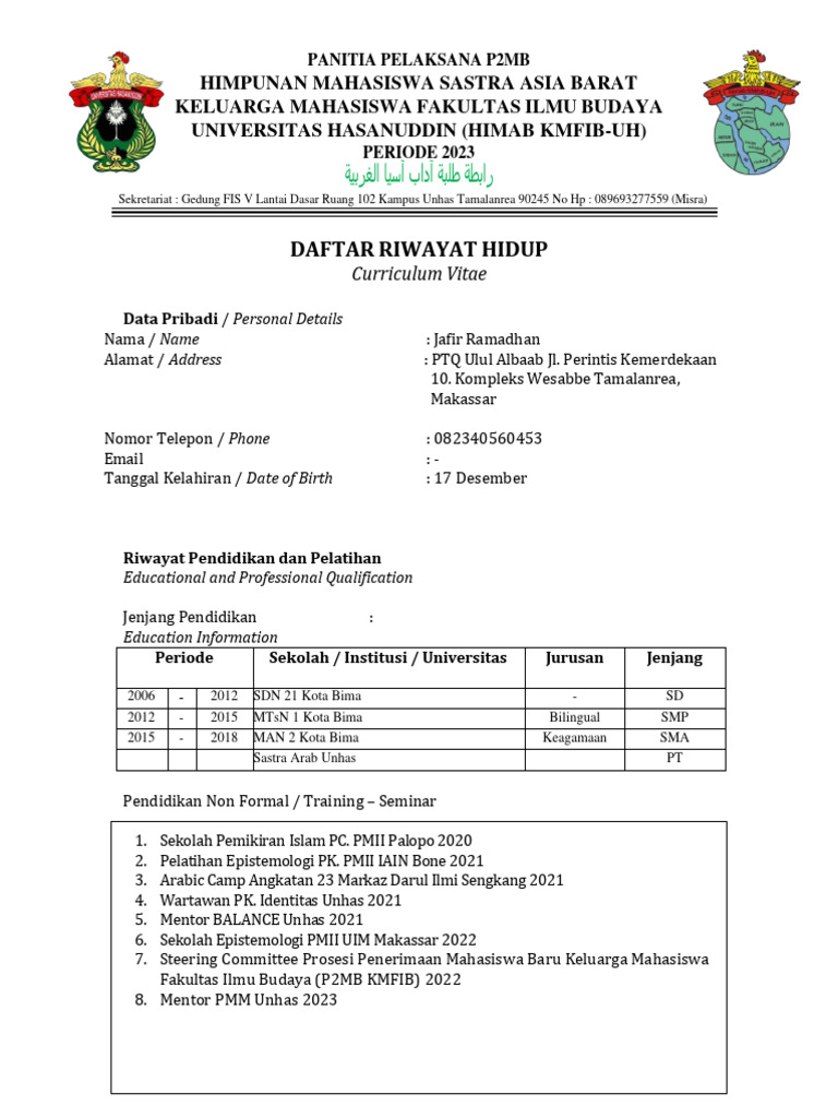 Format CV Pemateri LKMM | PDF