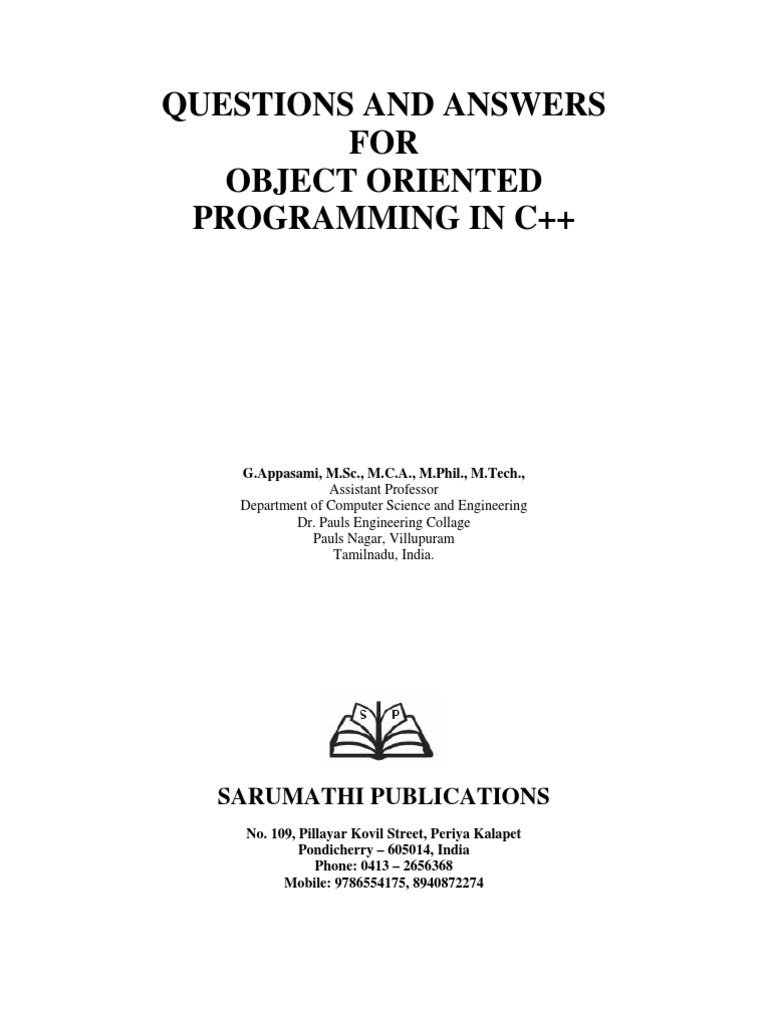 Object Oriented Progamming In C Oop In Cpp Qanda Pdf Class Computer Programming