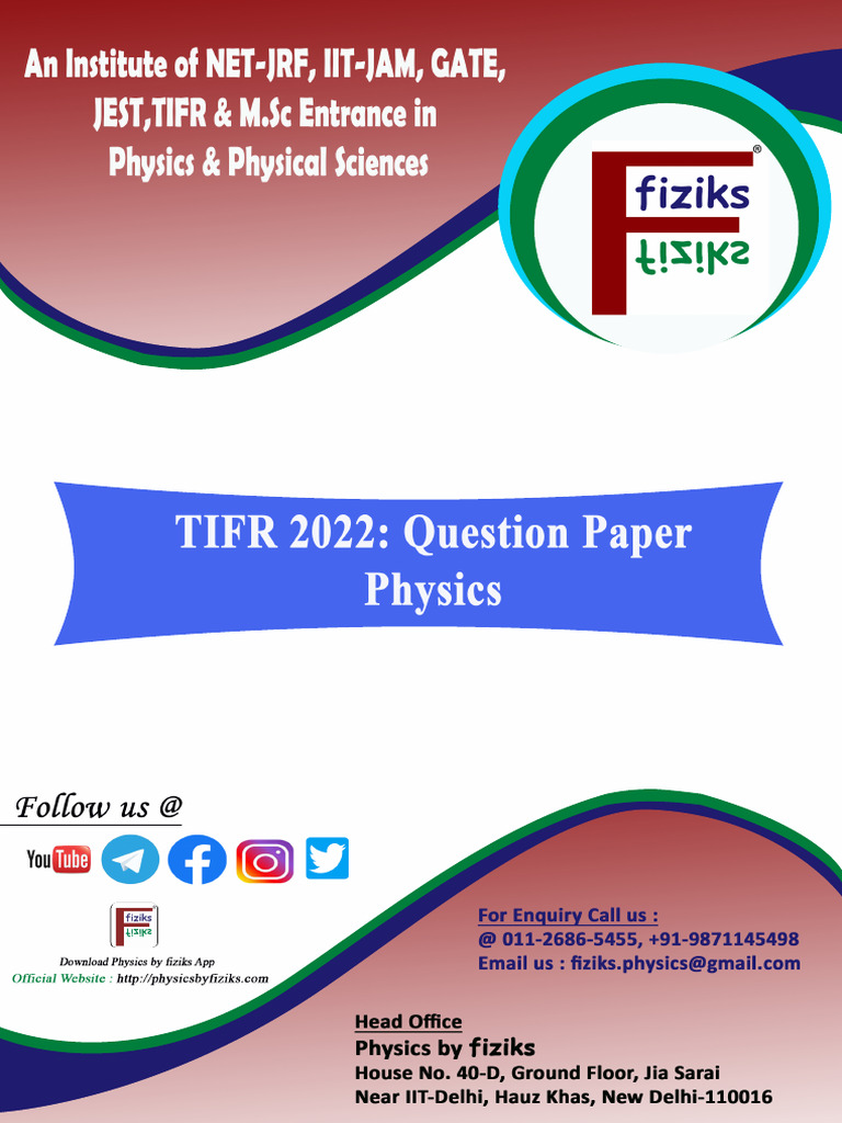 TIFR Physics-2022_Question Paper | Download Free PDF | Electron | Electrical Resistivity And ...