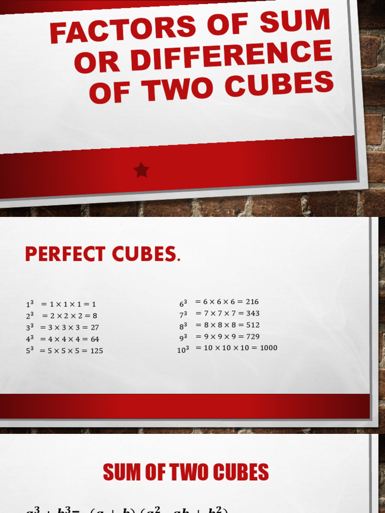 Factors of Sum or Difference of Two Cubes | PDF | Number Theory | Numbers