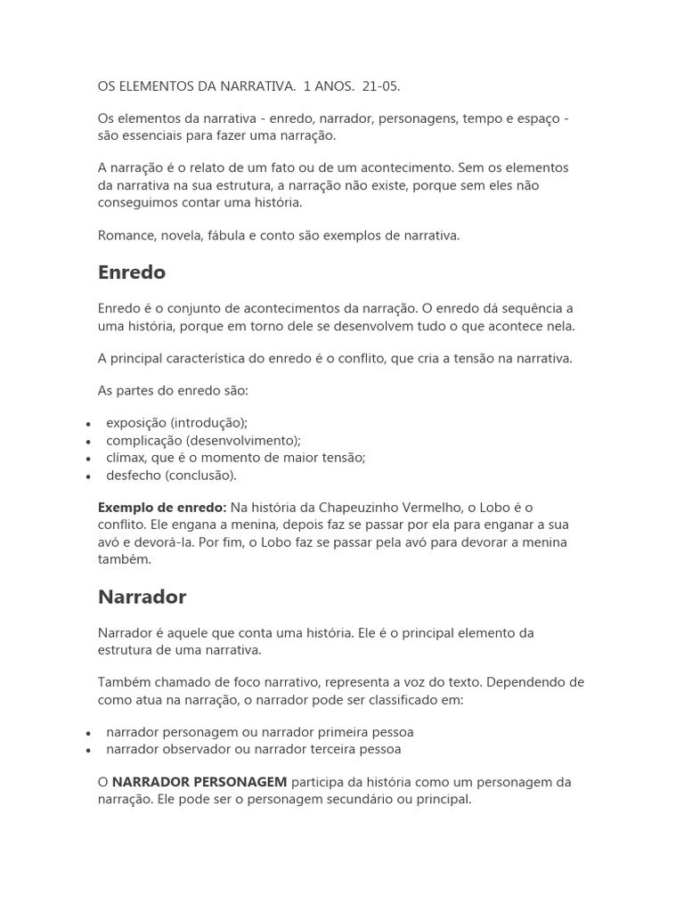 Elementos Essenciais da Narrativa | PDF | Narrativa