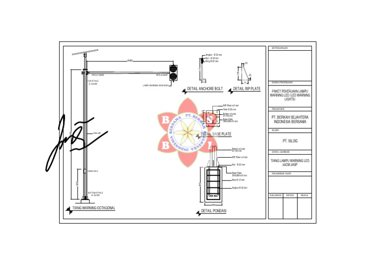 Detail Rip Plate Detail Anchore Bolt: Tiang Warning Octagonal | PDF