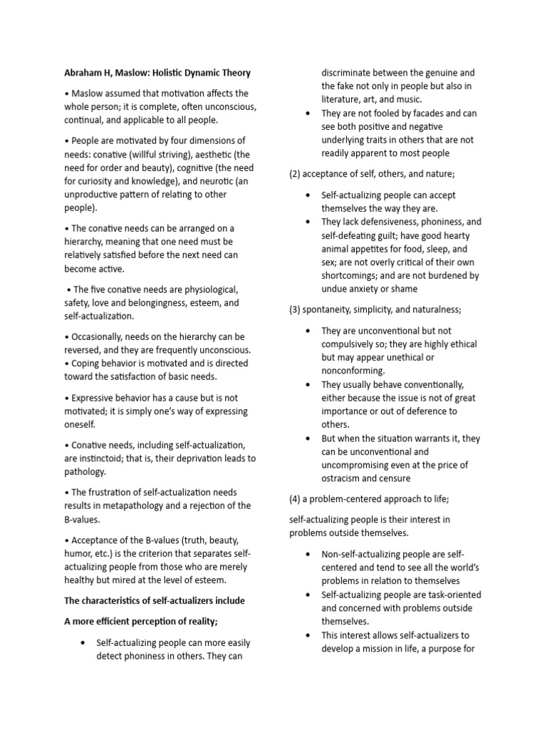 Maslow Holistic Dynamic Theory | PDF | Self Actualization | Positive Psychology
