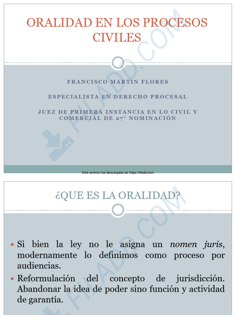 Oralidad en Los Procesos Civiles 1 | PDF | Ley procesal | Separación de poderes
