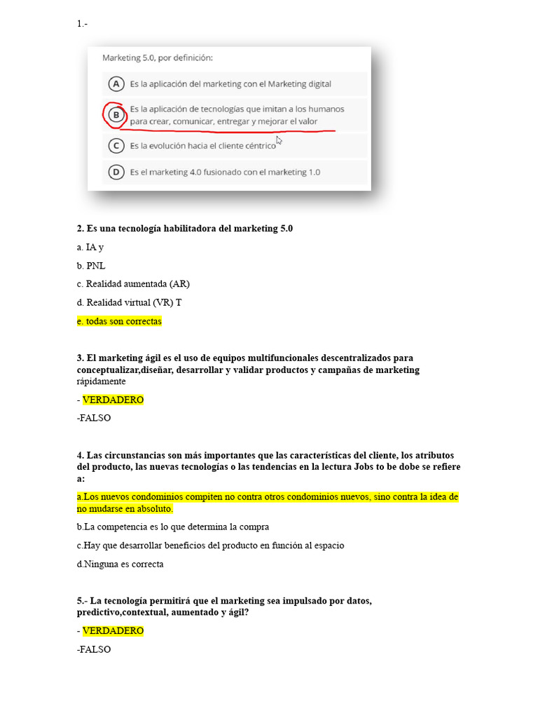 Preguntas y Respuestas Examen Marketing Posgrado | PDF