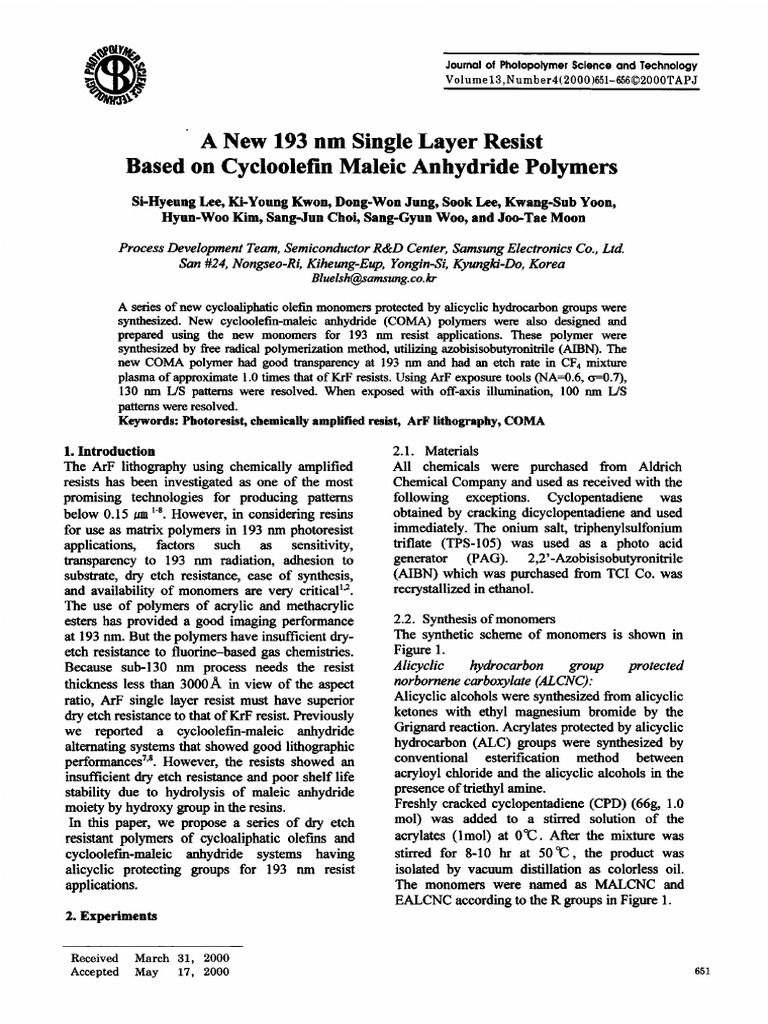 193 nm Resist Polymers for Lithography | PDF | Polymers | Copolymer