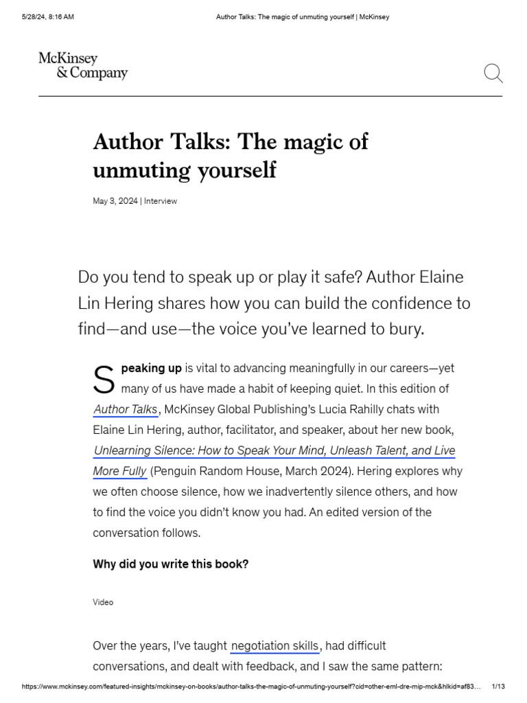 Author Talks - The Magic of Unmuting Yourself - McKinsey1 | PDF ...