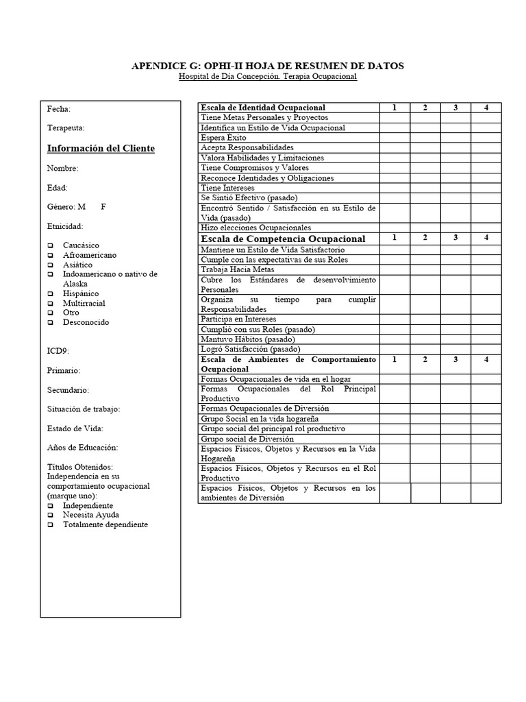 OPHI-II Ap+®ndice G RESUMEN | PDF | Terapia ocupacional | Grupo social