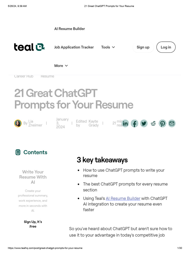 21 Great ChatGPT Prompts For Your Resume | PDF | Résumé | Artificial ...