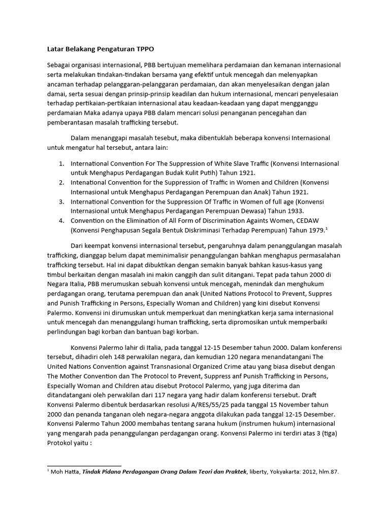 Latar Belakang Pengaturan TPPO | PDF