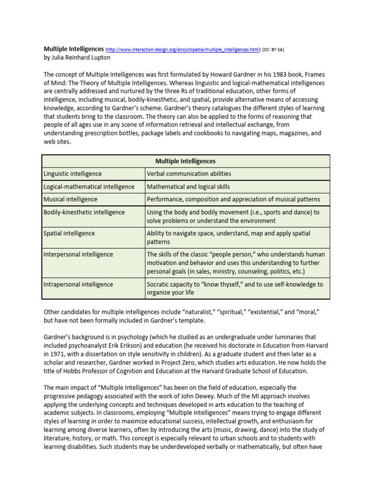 Multiple Intelligences Howard Gardner Download Free Pdf