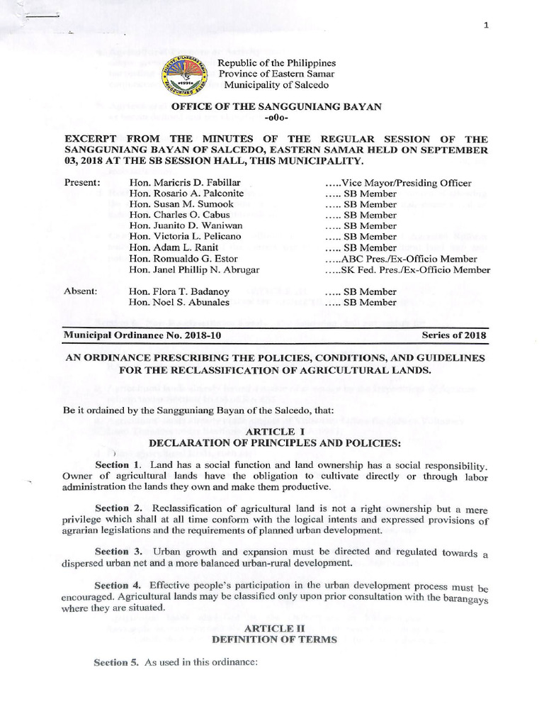 Municipal Ordinance 18 10 Policies of Reclassification of Agricultural ...