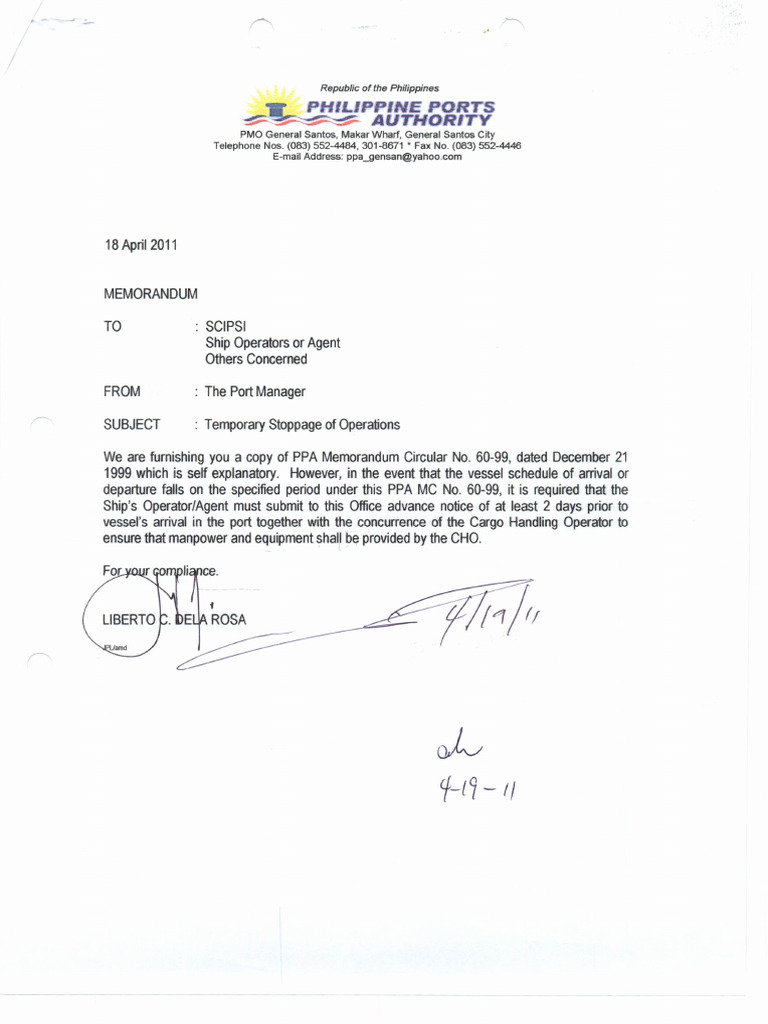 Temporary Port Operations Stoppage Notice | PDF | Watercraft | Ships