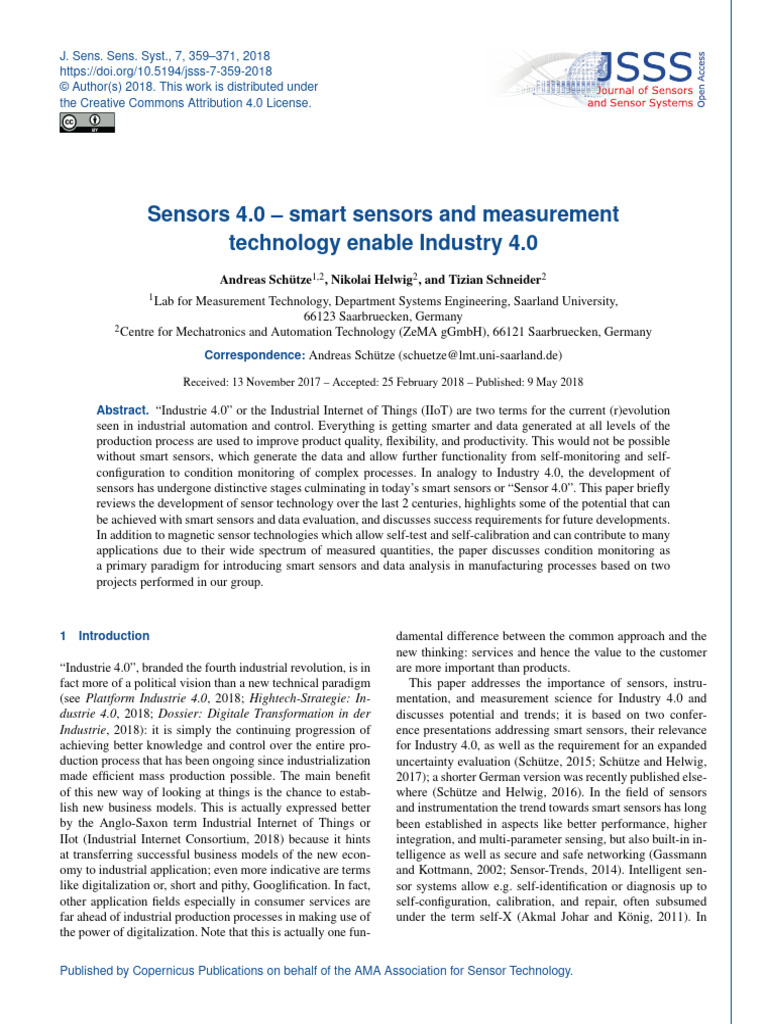 Sensors 4.0 - Smart Sensors and Measurement Technology Enable Industry 4.0 | PDF | Sensor ...